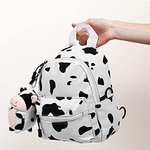 Abaodam Backpack Mini Cow Print Canvas White Cows Baby Bag Women- Canvas Shoulder Pouch Creative Fanny Pack Fashion Backpack for Woman Girl Lady
