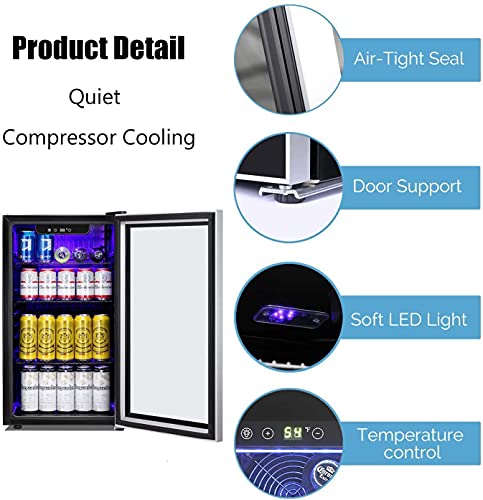 Antarctic Star Beverage Refrigerator -120 Can Mini Fridge for Soda Beer or wine, Small Drink Dispenser, For Office or Bar with Adjustable Removable Shelves, Black, 3.2 Cu.Ft.