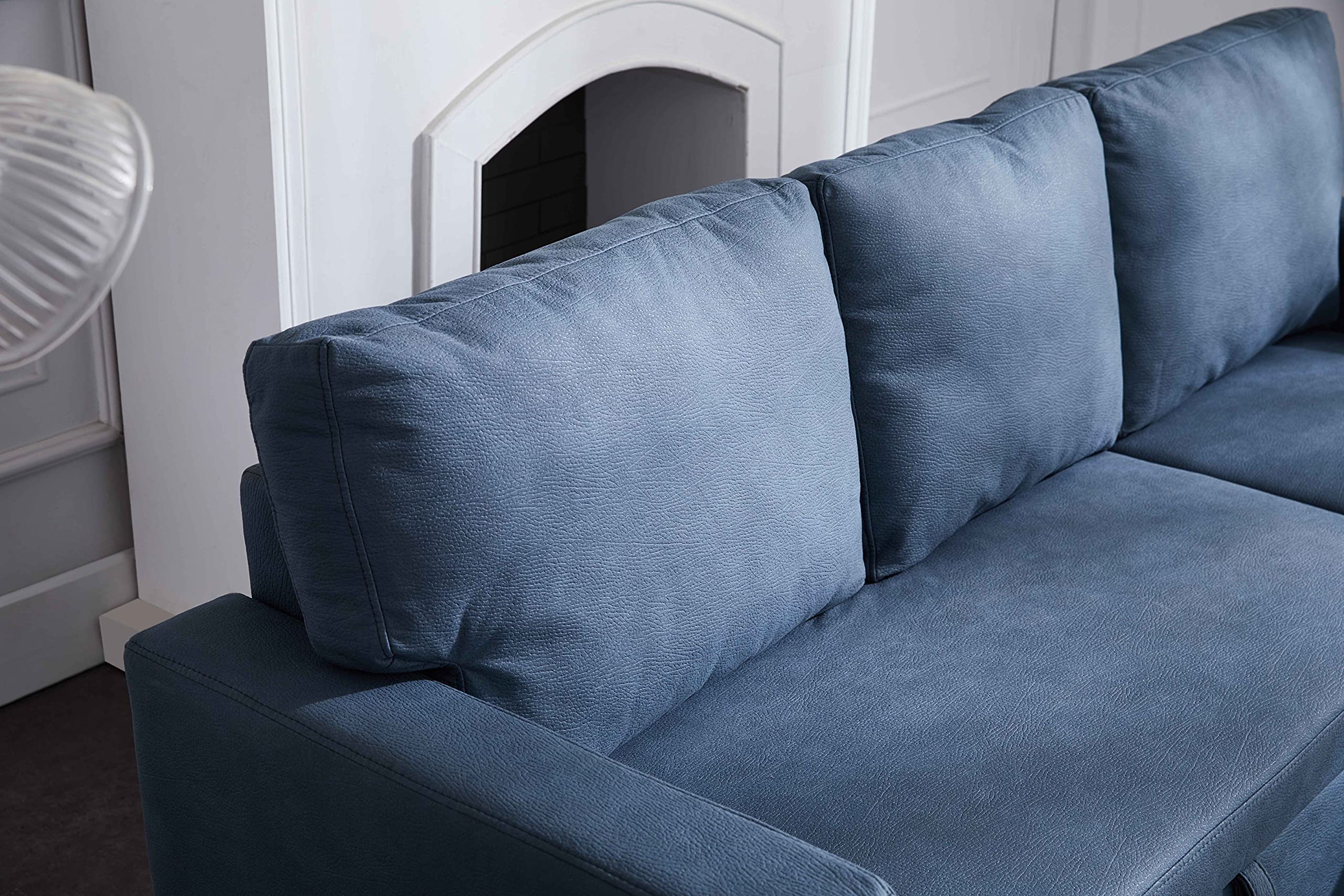ATY Reversible Sectional Sleeper Sofa with Storage Chaise, L Shape Couch with Pull-Out Bed, Living Room Furniture, 85", Blue