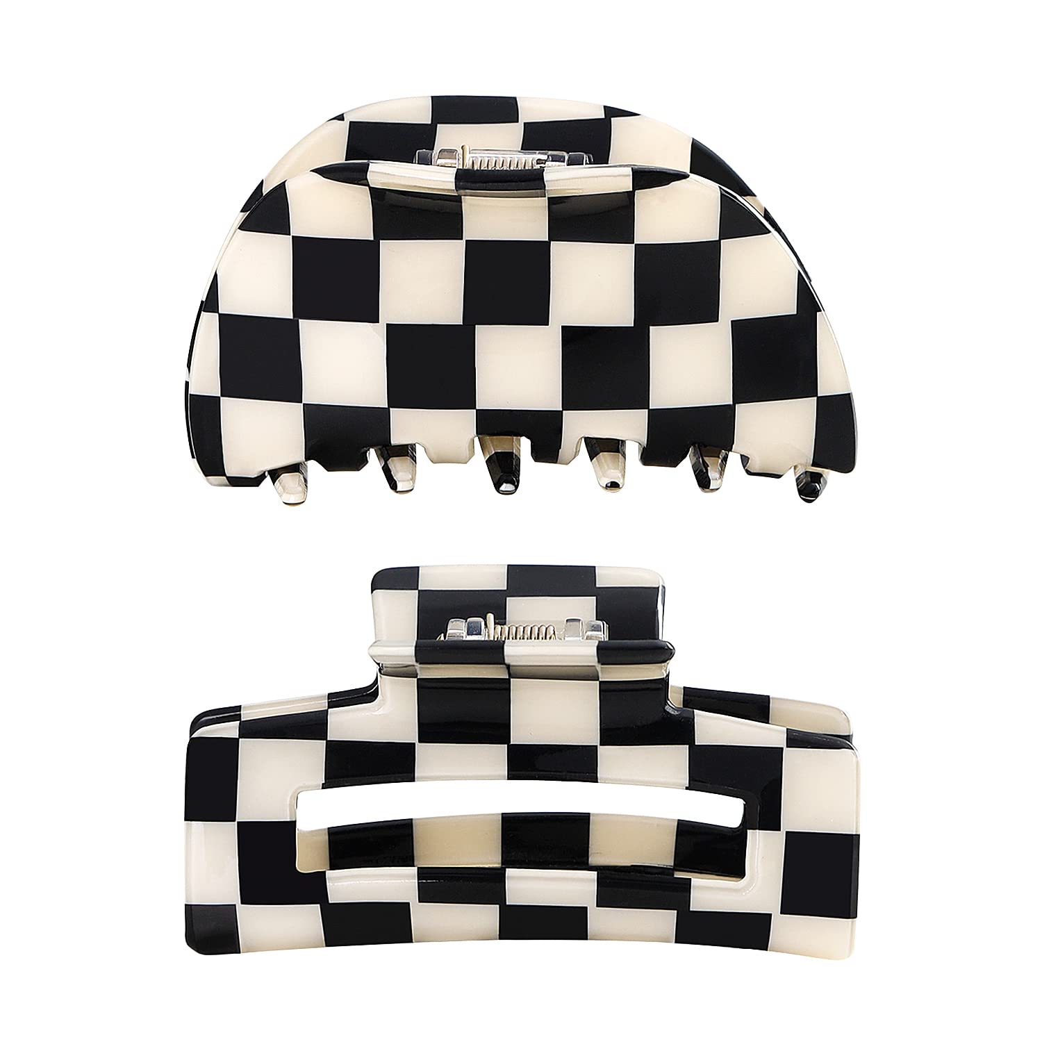 TODEROY Checker Claws Tortoise Barrettes Clips for Women No-Slip Grip Lattice Design Hair Jaw Clips Clamp 80's Aesthetics Large Accessories for Girls