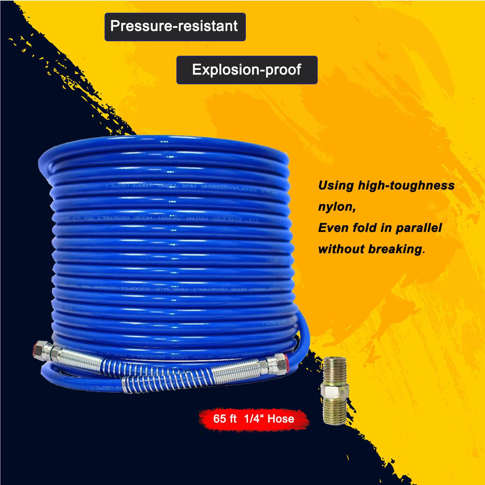 65ft Hose Kit & Airless Spray Gun with 8” Extension Pole, Including Tip Guard and 517 Tip, 3600 PSI Max x 1/4" Airless Paint Spray Hose ,Blue Color (20 Meter)