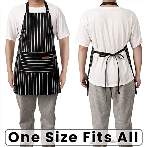 BeLuyi 2 Pack Adjustable Bib Apron with 2 Pockets Chef Cooking Kitchen Restaurant Aprons for Women Men (Black/Black Stripes)