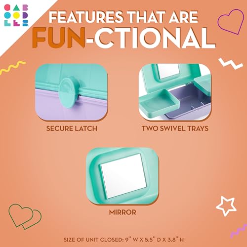 Caboodles Pretty in Petite Makeup Box, Two-Tone Peach on Seafoam, Hard Plastic Organizer Box, 2 Swivel Trays, Fashion Mirror, Secure Latch for Safe Travel