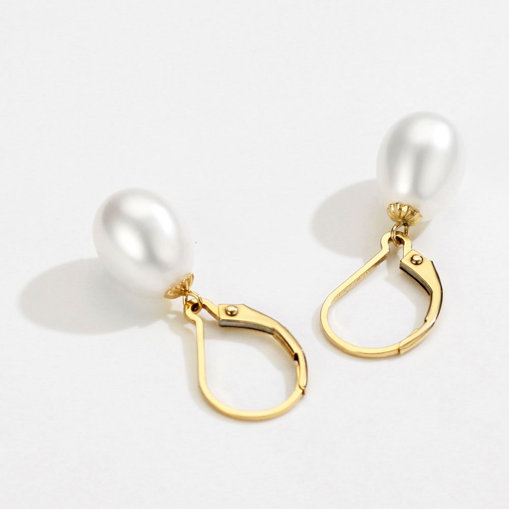 18K Gold Freshwater Cultured Pearl Drop Dangle Earrings Leverback 8-9mm Pearl Jewelry for Women