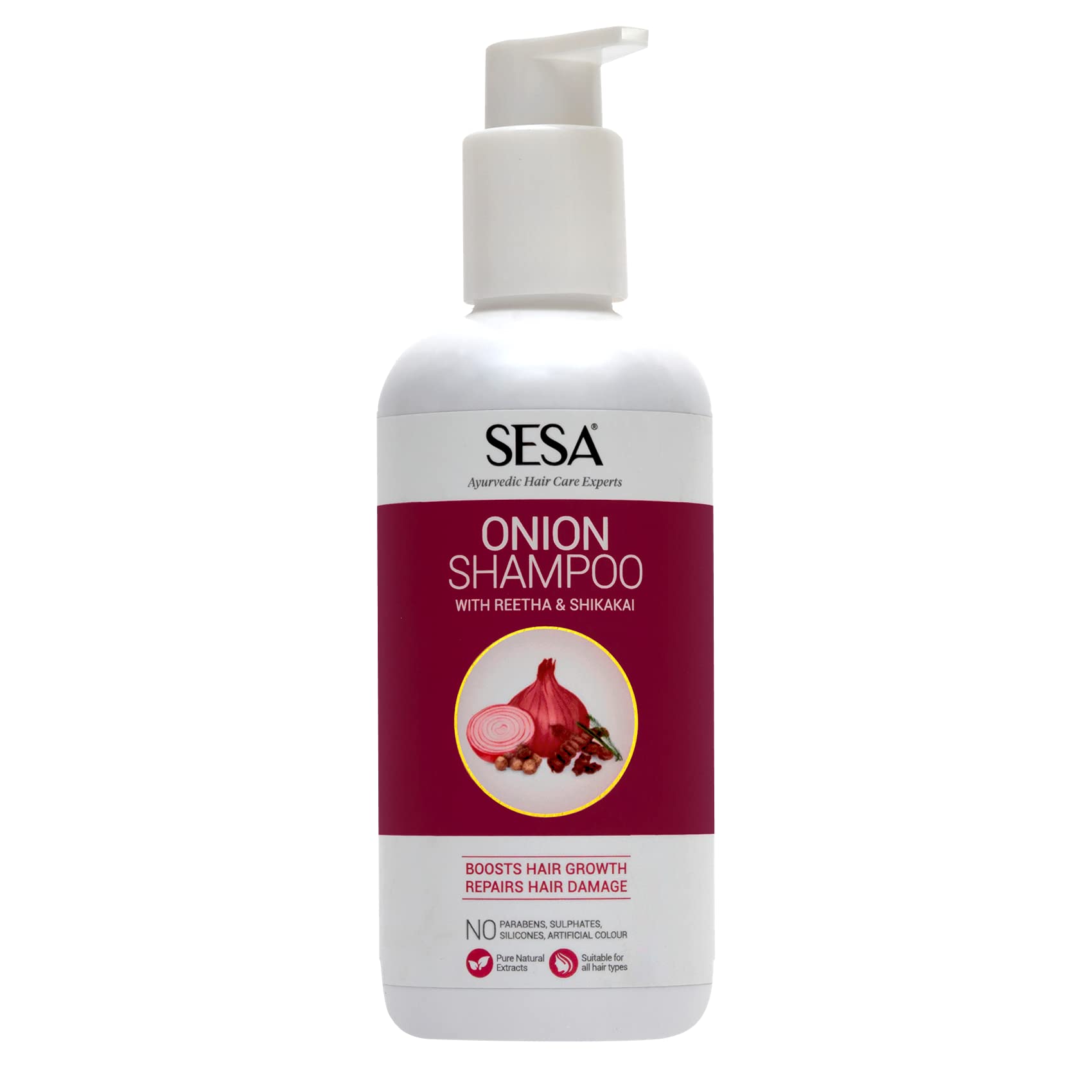 sesa Onion Shampoo 300ml, Natural Hair Growth & Damage Control, Paraben & Sulphate Free, Reetha & Shikakai, 10.14oz (Pack of 1)