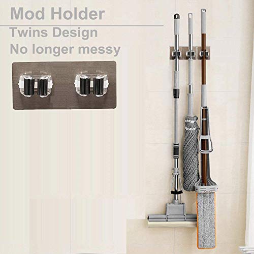 2IN1 No Drilling Broom Mop Holder, Broom Gripper Holds Self Adhesive, Wall Mounted Storage Rack Storage & Organization for Home, Kitchen Pan and Wardrobe Bathroom Garage Laundry Organizer Rack