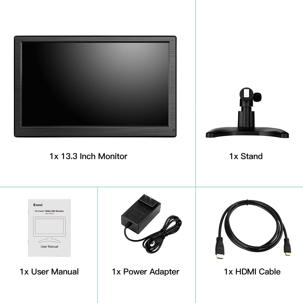 Eyoyo 13.3 inch IPS HDMI Monitor 1920x1080 16: 9 LCD Display Screen Support HDMI VGA Intput for PC Laptop Computer Home Security CCTV System with Loudspeakers