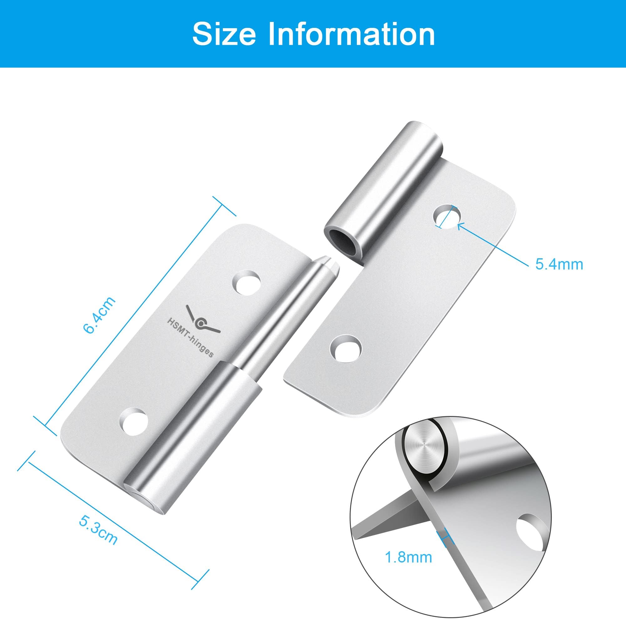 2.5 Inch Lift Off Hinges, 304 Stainless Steel Small Slip Joint Flag Hinges, Removable Hinges for Wooden Metal Doors, Cabinet Doors, Metal Boxes and More (Left Handed, 4 PCS)