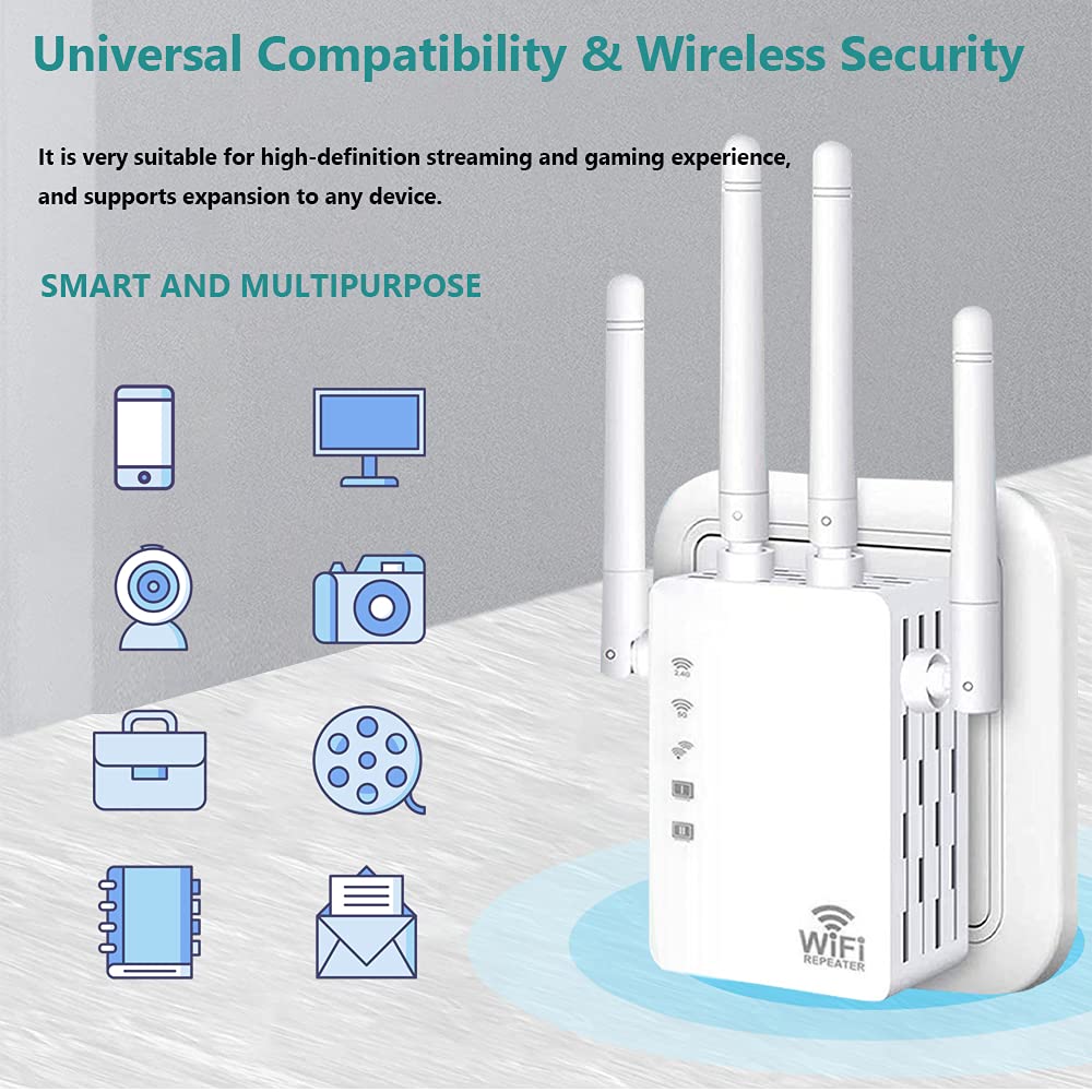 2023 WiFi Extender - Wireless Signal Repeater Booster up to 9800 sq.ft - 1200Mbps Wall-Through Strong WiFi Booster-Dual Band 2.4G and 5G - 4 Antennas 360° Full Coverage