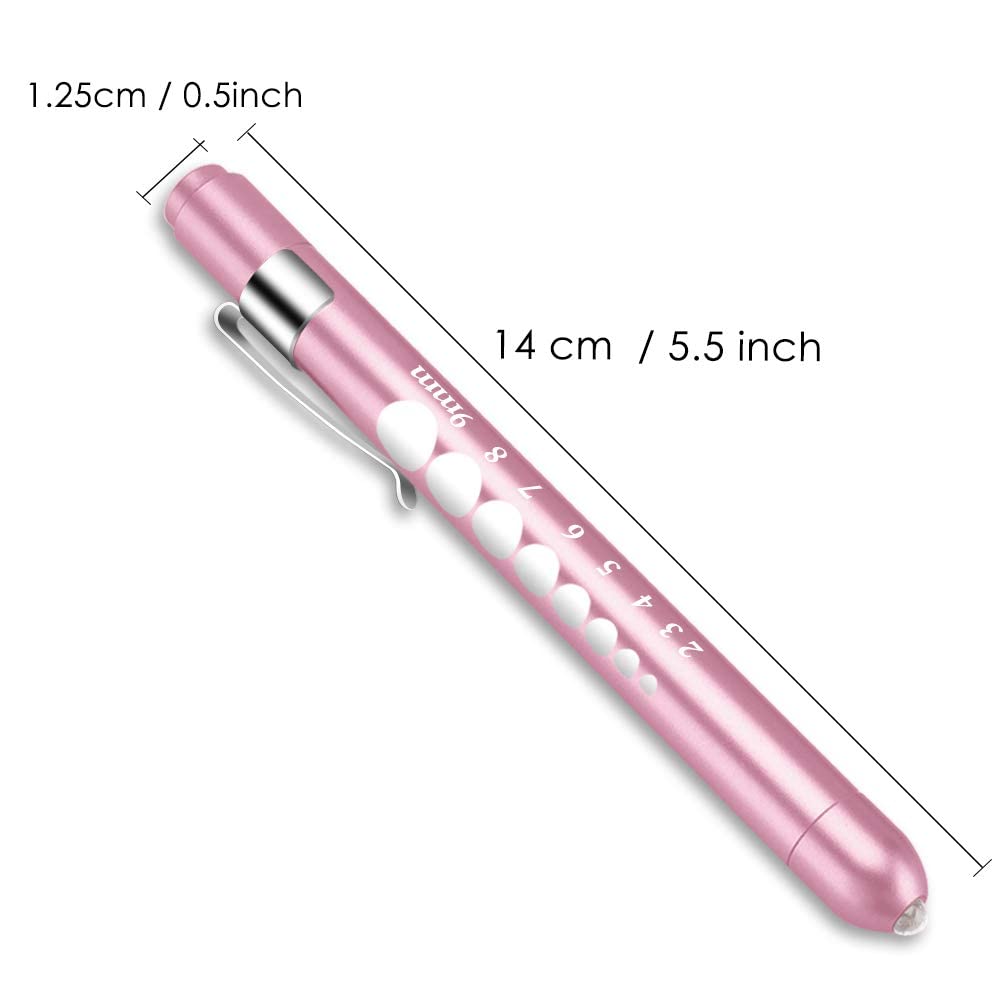 FITA Medical Pen Lights for Nurses Doctors, 2 Pack Reusable Penlight LED Tactical White Light with Pupil Gauge and Ruler, Replaceable Batteries (Pale Pink/Teal Green)