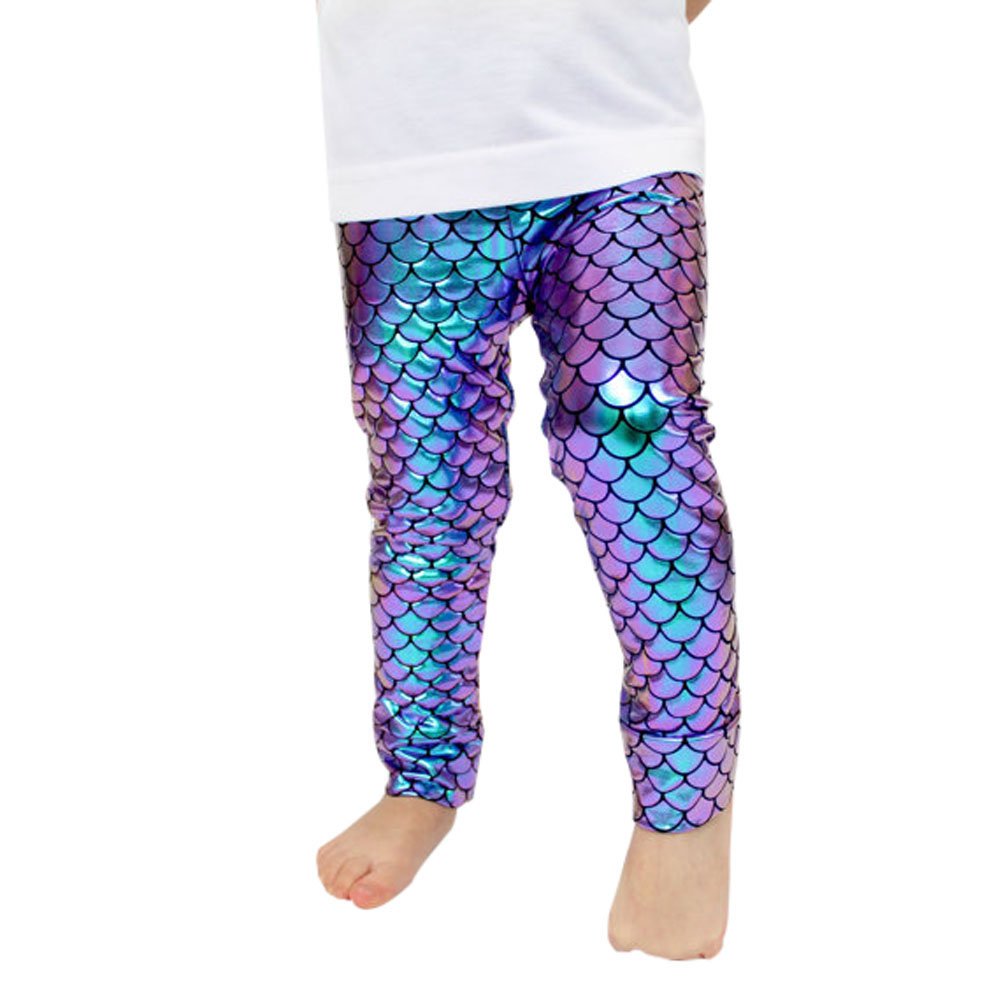 Baby Girls Clothes Mermaid Fish Scale Stretch Leggings High Waist Mermaid Pants 4t Girl Clothes Beach Outfits(3-4 Years, A)