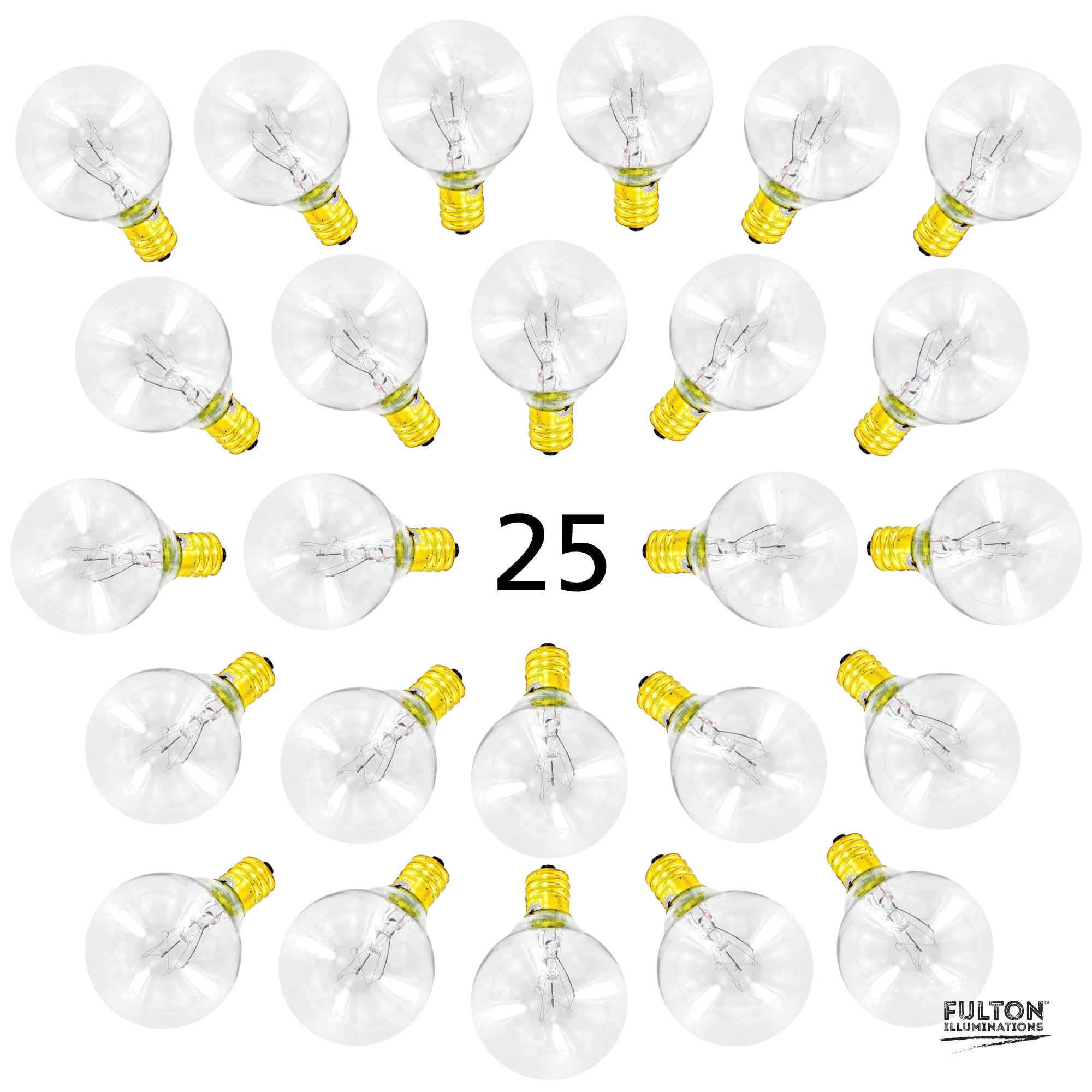 25 Pack of G40 Globe Light Bulbs for String Lights - Fits E12 and C7 Sockets - 5 Watt Replacement Clear Glass Bulbs