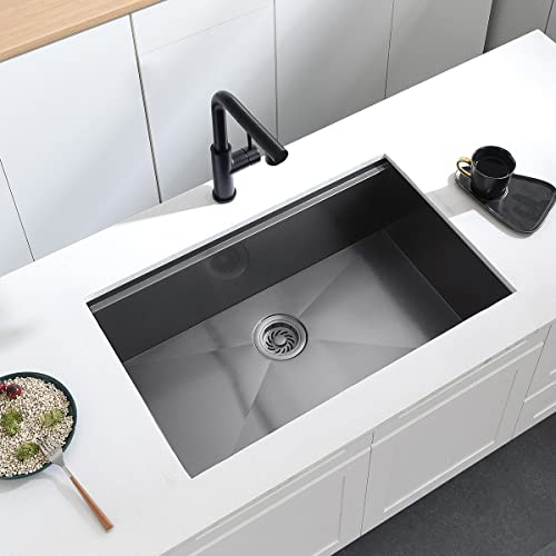 32 Gray Undermount Workstation Kitchen Sink, Dorzom 32βx19β Metallic Matte Gray Stainless Steel Undermount 18 Gauge 10 Inch Deep Single Bowl Workstation Ledge Kitchen Sink with Accessories