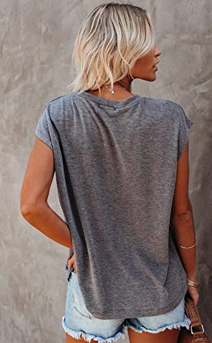ANCAPELION Women’s Casual Summer Shirt Short Sleeve Cozy Grey Tunic T-Shirt Blouse Top Loose Fit Small