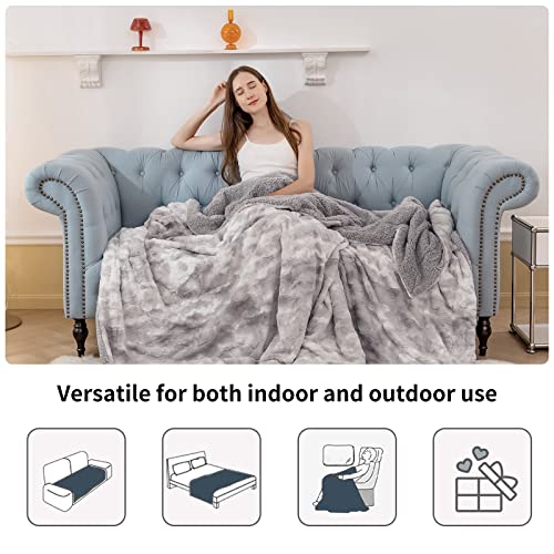 Aisbo Soft Faux Fur Blanket Throw Grey - Luxury Fuzzy Fluffy Warm Throw Blankets for Couch, Sofa, Thick Shaggy Small Blanket Tie Dye, 50x60 Inch