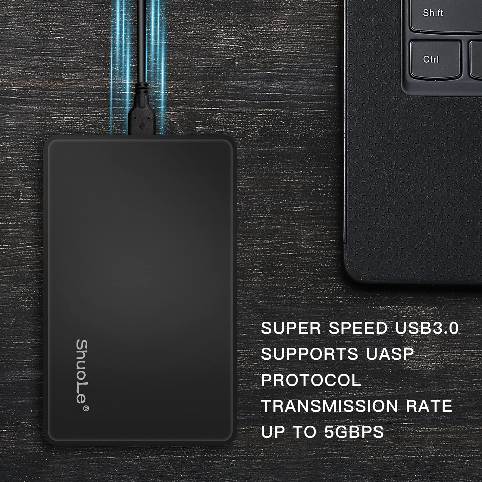 2.5 inch USB 3.0 SATA HDD Enclosure, Portable SATA to USB 3.1 Hard Drive Reader with Upgraded Cable for 2.5'' SSD HDD on Business Travel, Up to 6TB, Support UASP