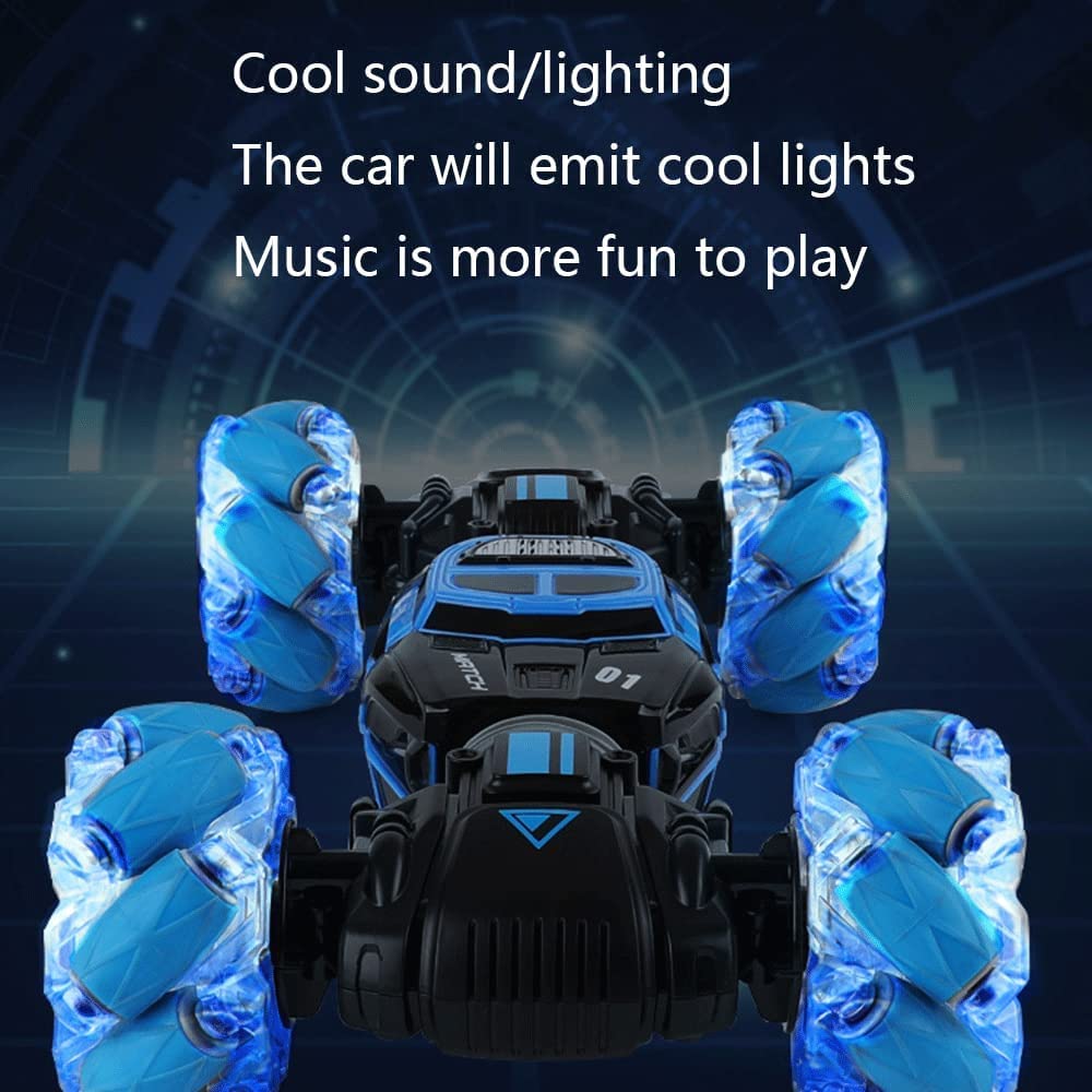 2.4GHz Remote Control Car 4WD RC Stunt Car Deformable All-Terrain Off Road Car, 360 Degree Flips Double Sided Rotating Race Car with Gesture Sensor Watch Lights Music for Kids (Red) A79
