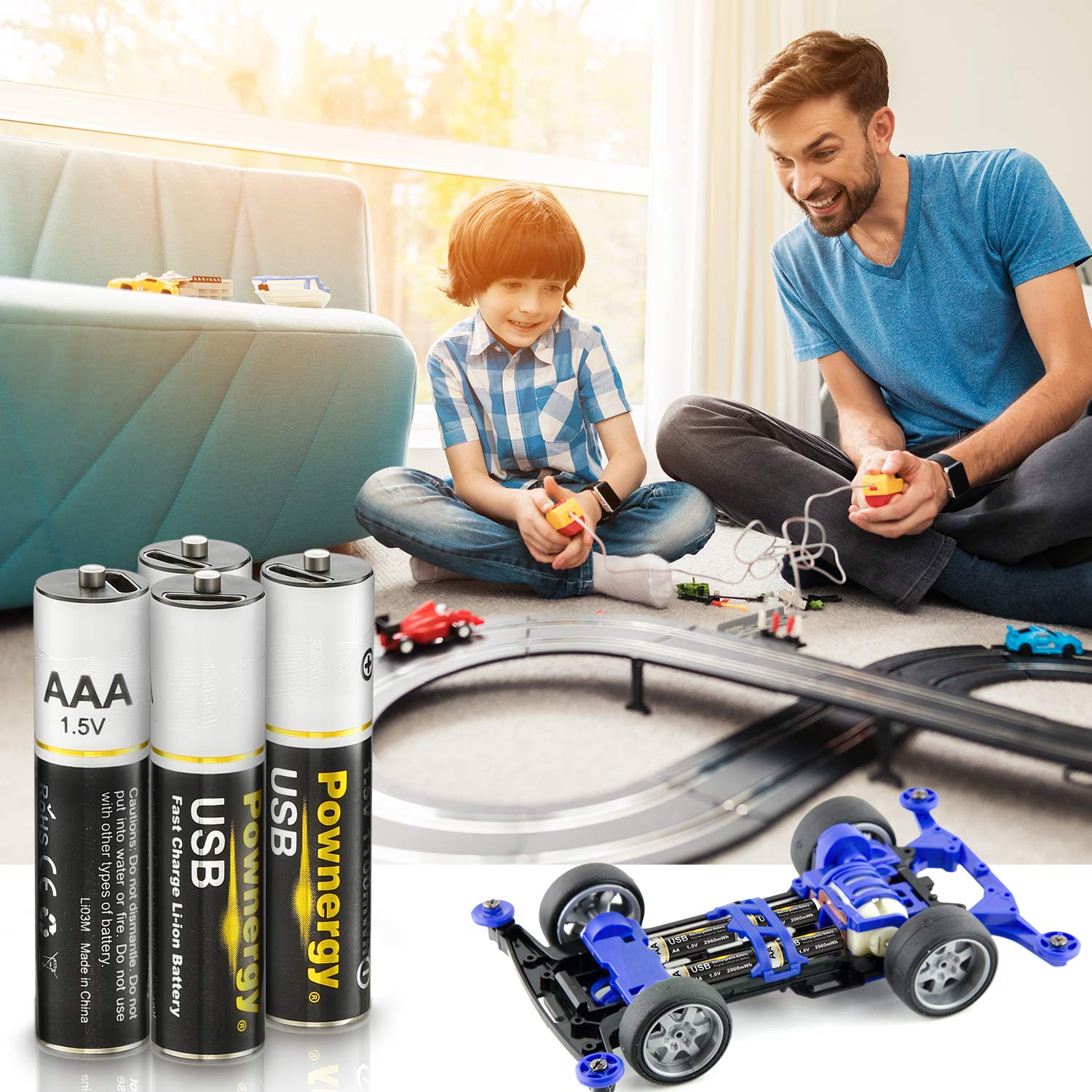 Pownergy AAA Batteries 1.5V Lithium ion AAA Battery Rechargeable Batteries, 1100mWh High Capacity with Micro USB Cable 2H Fast Charge Long Lasting Li-ion AAA Batteries 4 Packs