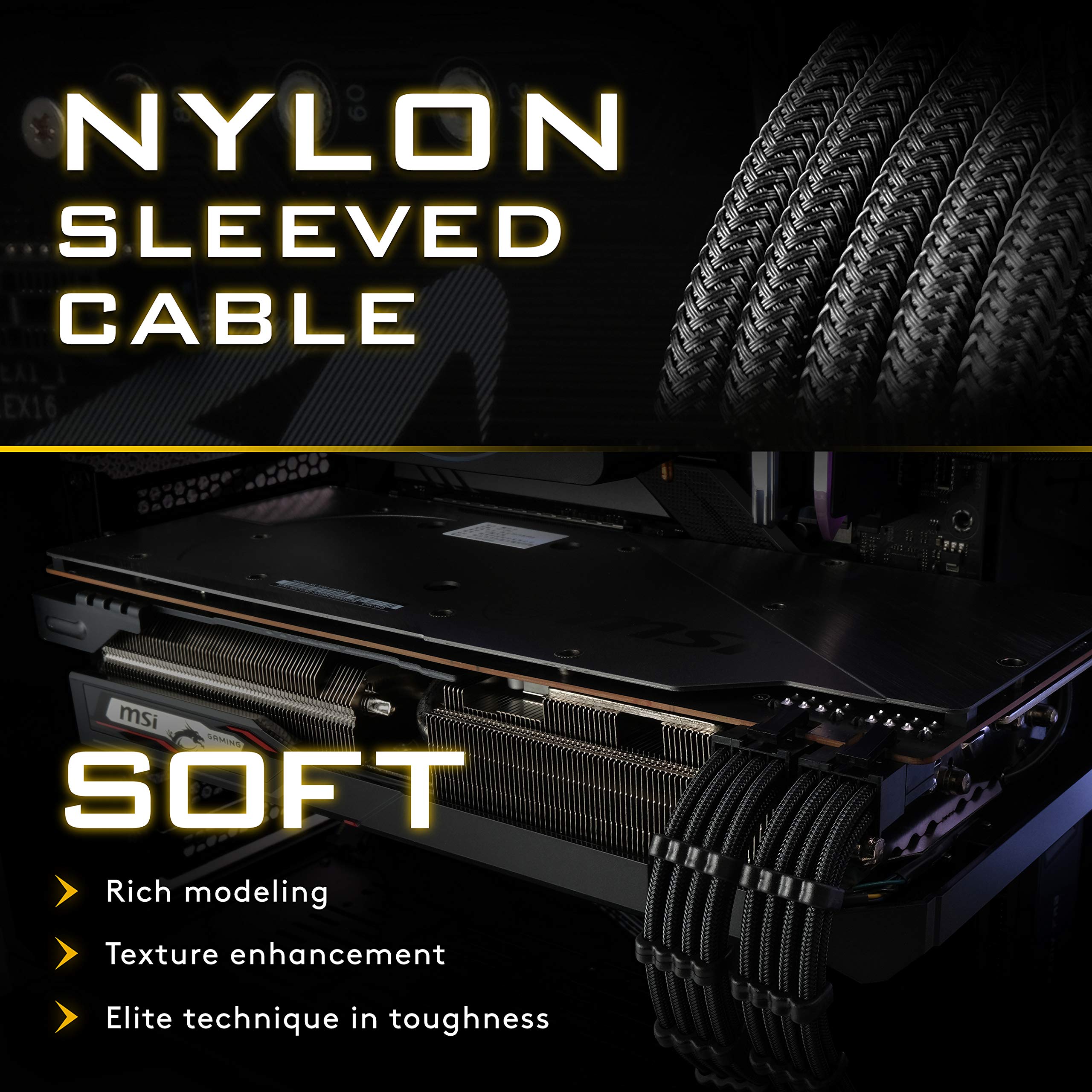EZDIY-FAB PSU Cable Extension Sleeved Custom Mod GPU PC Power Supply Soft Nylon Braided with Comb Kit 24PIN/3x 8PIN to 6+2Pin/ 2X 8PIN to 4+4PIN-300MM/11.8in - Black