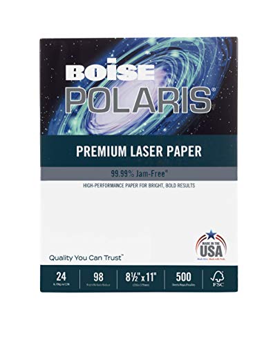 BOISE POLARIS Premium Laser Paper, 8.5" x 11" Letter, 98 Bright White, 24 lb., 8 Ream Carton (4,000 Sheets)
