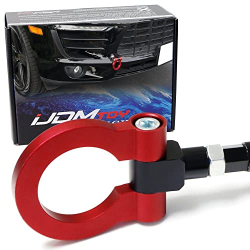 iJDMTOY Red Track Racing Style Front Bumper Tow Hook Ring Compatible With 2014-up Porsche Macan, 2015-2018 Audi Q3, 2016-up Audi Q7, Made of Light Weight CNC Aluminum