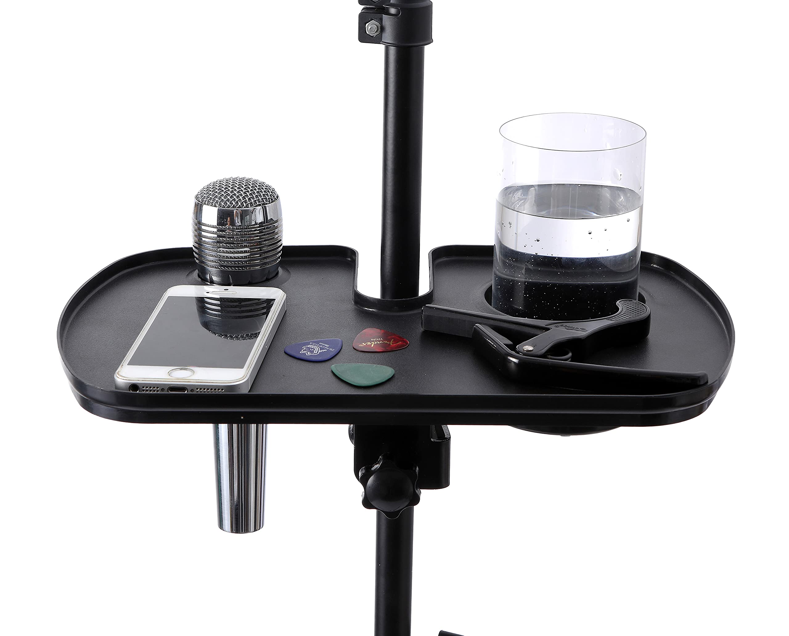 Auhafaly Plastic Microphone Stand Tray Stage Concert Performance Vocal Guitar Accessory with Drink Holder and Microphone Holder (Deluxe)