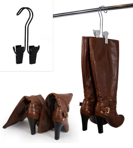 Boottique The Original Boot Hanger - Shoe Storage Space Saver (Set of 3); Boot Hanger, Boot Holder, Boot Clips (Black)