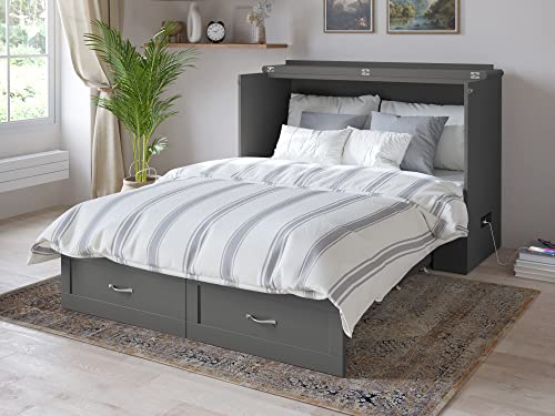 AFI, Hamilton Murphy Bed Chest with 6 inch Memory Foam Folding Mattress, Built-in Charging Station and Storage Drawer, Full, Grey