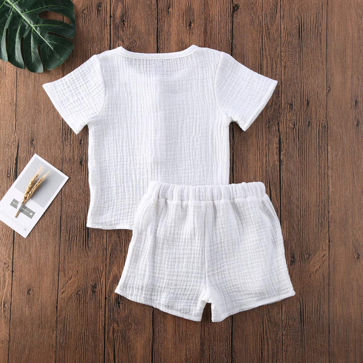 GOOCHEER Toddler Baby Boy Girl Clothes Solid Linen Short Sleeve T-Shirt Tops Shorts Pants Unisex 2Pcs Summer Outfits Set (A-White, 2-3T)