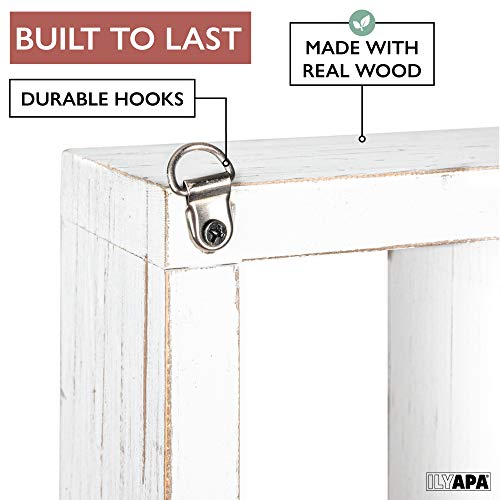 Ilyapa Rustic Wood Knick Knack Floating Shelf Weathered White - Wall Mounted or Freestanding Farmhouse Decor Display Case for Essential Oils, Trinkets, Curios is a Family-Owned Business