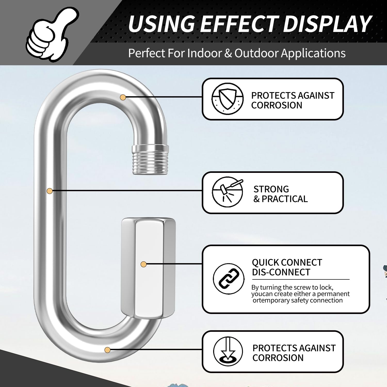3 Inch Stainless Steel Chain Quick Links- 10 Pack 5/16" Locking Carabiners, Chain Hooks, Twist Key Ring Screw Chain Link, 1535 Lbs Capacity