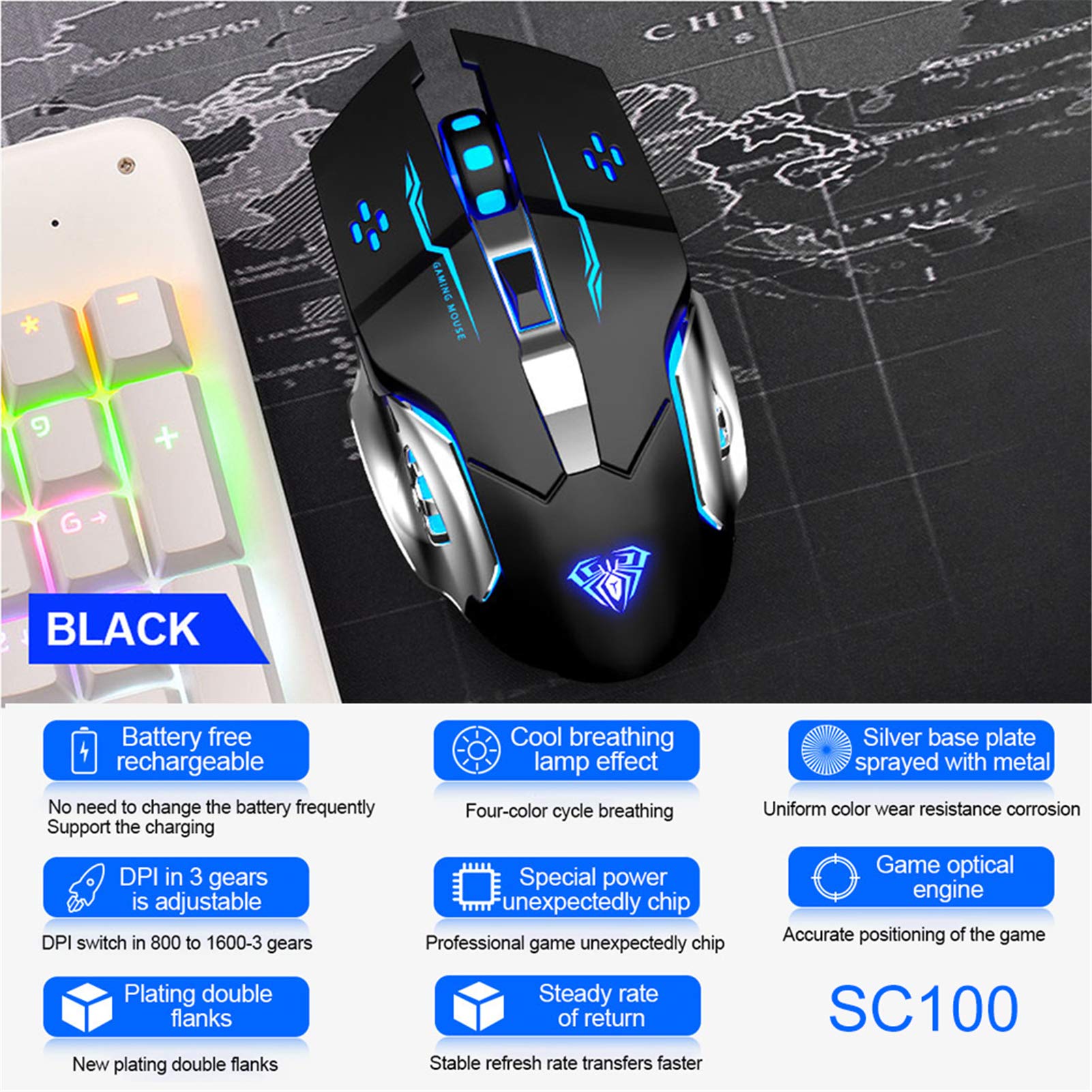 AULA Gaming Keyboard and Mouse Combo, F2088 Wired Mechanical Keyboard Black + SC100 Wireless Mouse Black + Mouse Pad, LED Keyboard Mouse Set