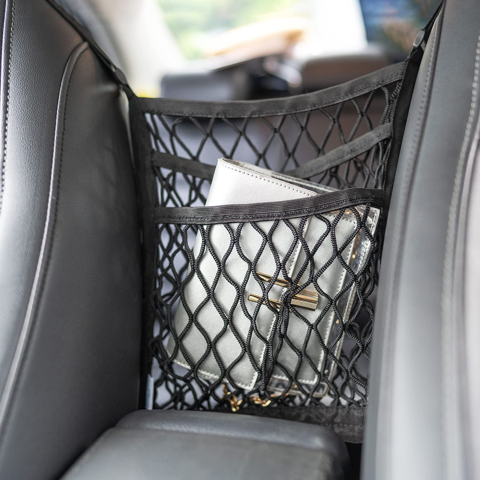 SnowyFox Upgraded Universal 3-Layer Car Mesh Organizer Storage, Car Seat Mesh Pet Child Barrier Storage Net Storage Net for Purse Pets Luggage Barrier Children Kids