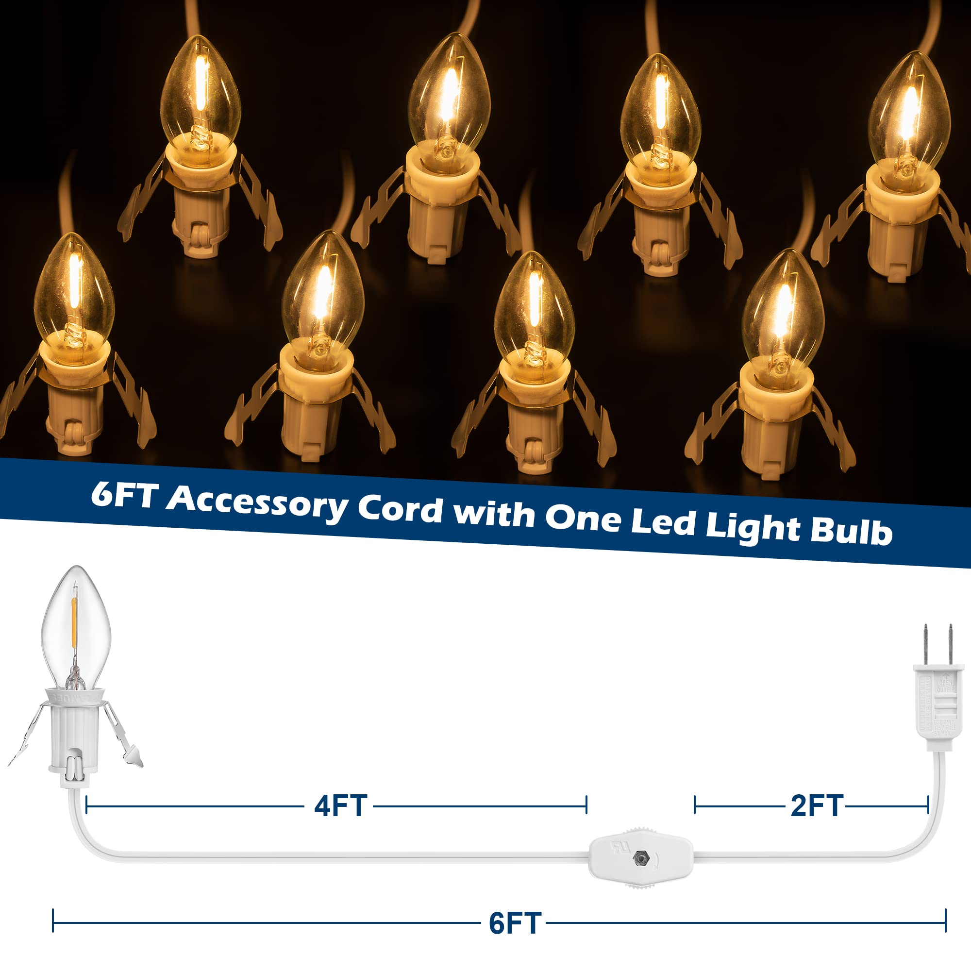 8Pcs Blow Mold Light Kit Replacement with C7 LED Bulb Village Lights, 6FT Blow Mold Cord with Turn ON OFF Switch and 2 Spare Fuses for Halloween Christmas Village House Craft Decorations and Salt Lamp