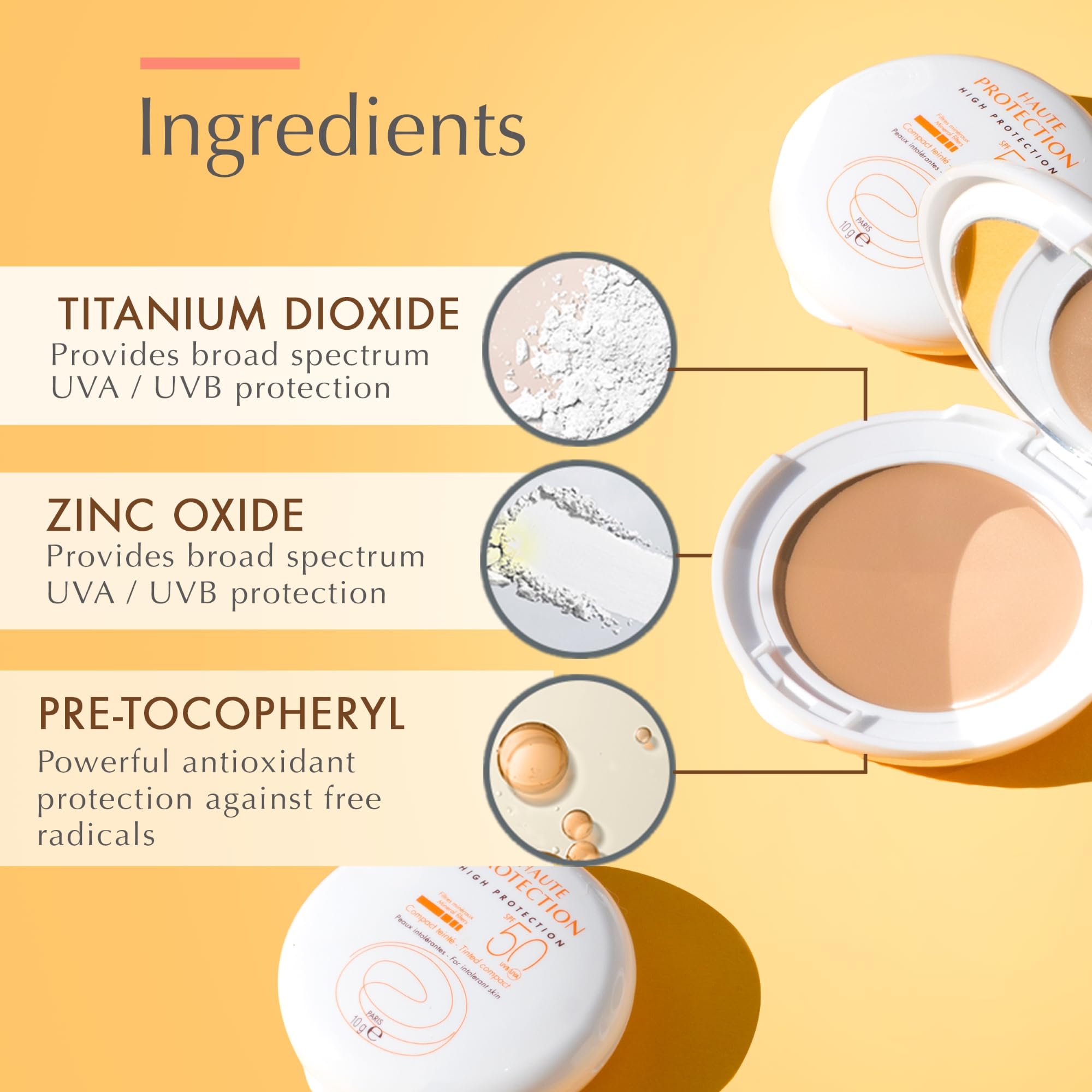 Avene High Protection Beige Tinted Compact, Broad Spectrum SPF 50+, UVA/UVB Blue Light Protection, Water Resistant, Non-Greasy, 0.35 Oz