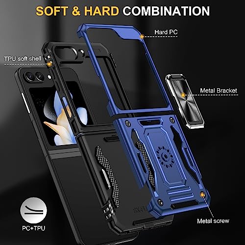 AKABEILA Case for Samsung Galaxy Z Flip 5(5G) Case Cover Soft TPU PC Slim Non-Slip Carbon Fiber Phone Case Rotate Stand Slide Camera Protection Navy Blue