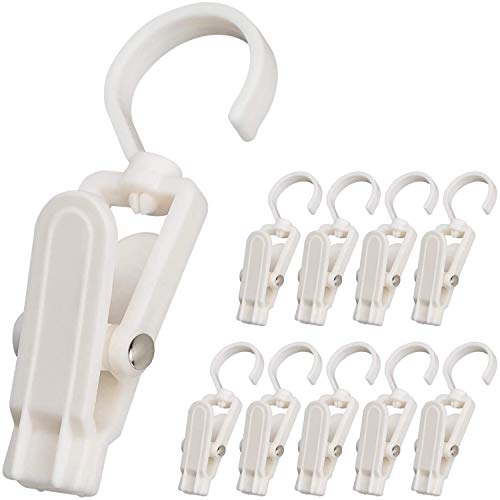Super Strong Plastic Family Travel Rotating Hanging Laundry Hook, Clothespin, hat Clip-4.3 inches (White) 10PCS