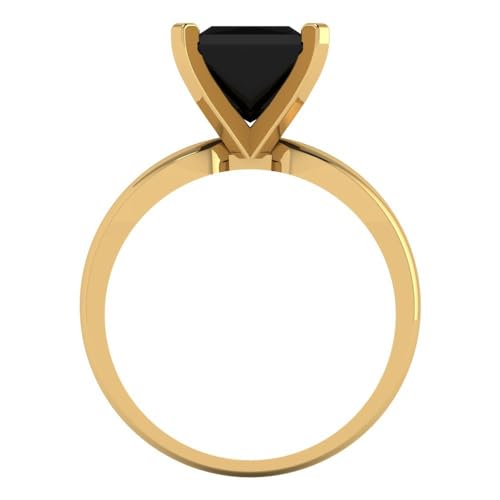 2.50ct Princess Cut Solitaire Natural Black Onyx Excellent Engagement Bridal Promise Anniversary Ring 18K Yellow Gold 5.5