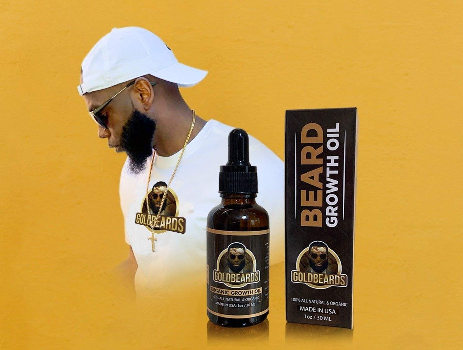 GOLDBEARDS GROWTH Beard Oil, 100% Pure Natural for Groomed Beards, Mustaches, & Moisturized Skin 1 Oz Infused with Argan, Jojoba, Avocado, Vitamin E, Biotin and Almond Oils