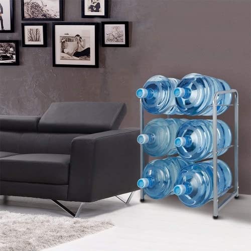 KAX 5-Gallon Water Bottle Holder 6 Trays Water Jug Rack 3-Tier Water Bottle Rack Reinforced Steel Rack for Water Storage Water Bottle Storage Rack for 6 Bottles, Black