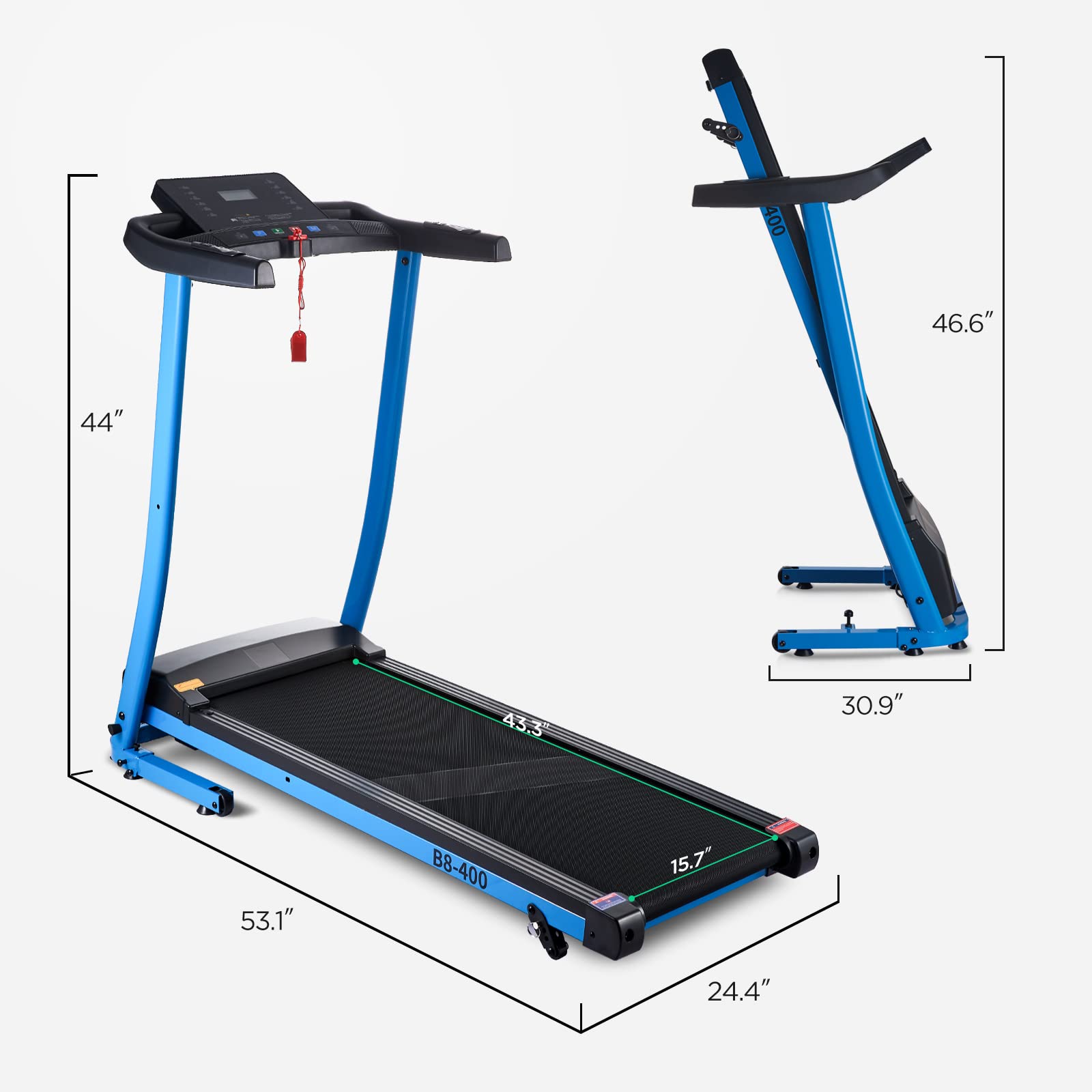 2.5HP Folding Treadmill 3-Speed manually Adjustable Incline Treadmill LED Display can be Connected to Bluetooth Speakers Maximum Adjustable Speed 12 km Weight More Than 300 pounds Blue