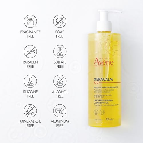 Avene XeraCalm A.D Lipid-Replenishing Cleansing Oil, Atopic Dermatitis, Eczema-Prone, Fragrance-Free, Pump, 13.5 Oz