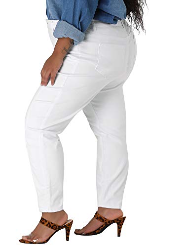 Agnes Orinda Women's Plus Size Mid Rise Stretch Washed Skinny Jeans, Casual Denim Jean Jeggings 2X White