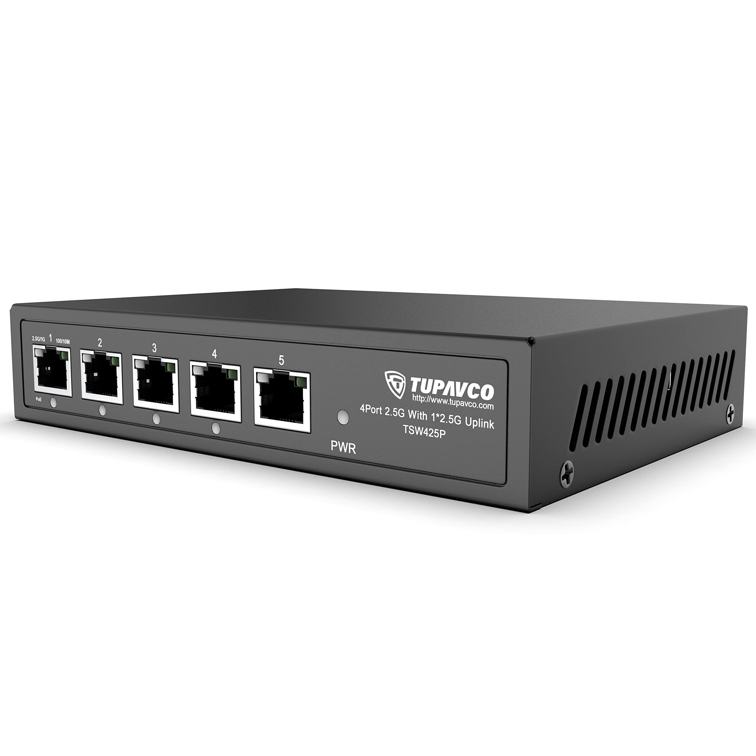 2.5GB Switch (5 Port) for Ethernet Network - High Speed 10M/100M/1G/2.5G Gigabit (802.3bz) - Unmanaged Plug & Play Fanless LAN Splitter - Metal Case - Wall Mountable - Tupavco TP1940