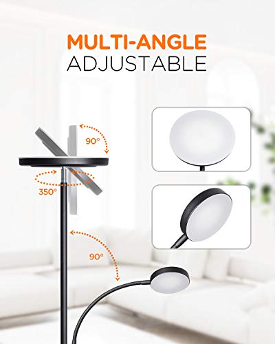tomons Dimmable Floor Lamp, Bright Tall Mother-Daughter Light Torchiere Sky LED Torchiere with Remote Controller, Stepless Dimming, 3 Color Temperatures, Modern Industrial Living Room, Bedroom - Black
