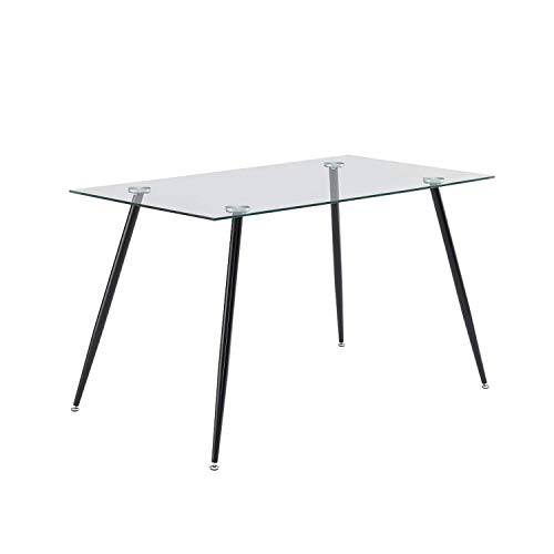 IDS Home Office Furniture Contemporary Computer Desk, 0.31β inch Tempered Transparent Glass Tabletop Writing Table (Black Metal Legs Frame)