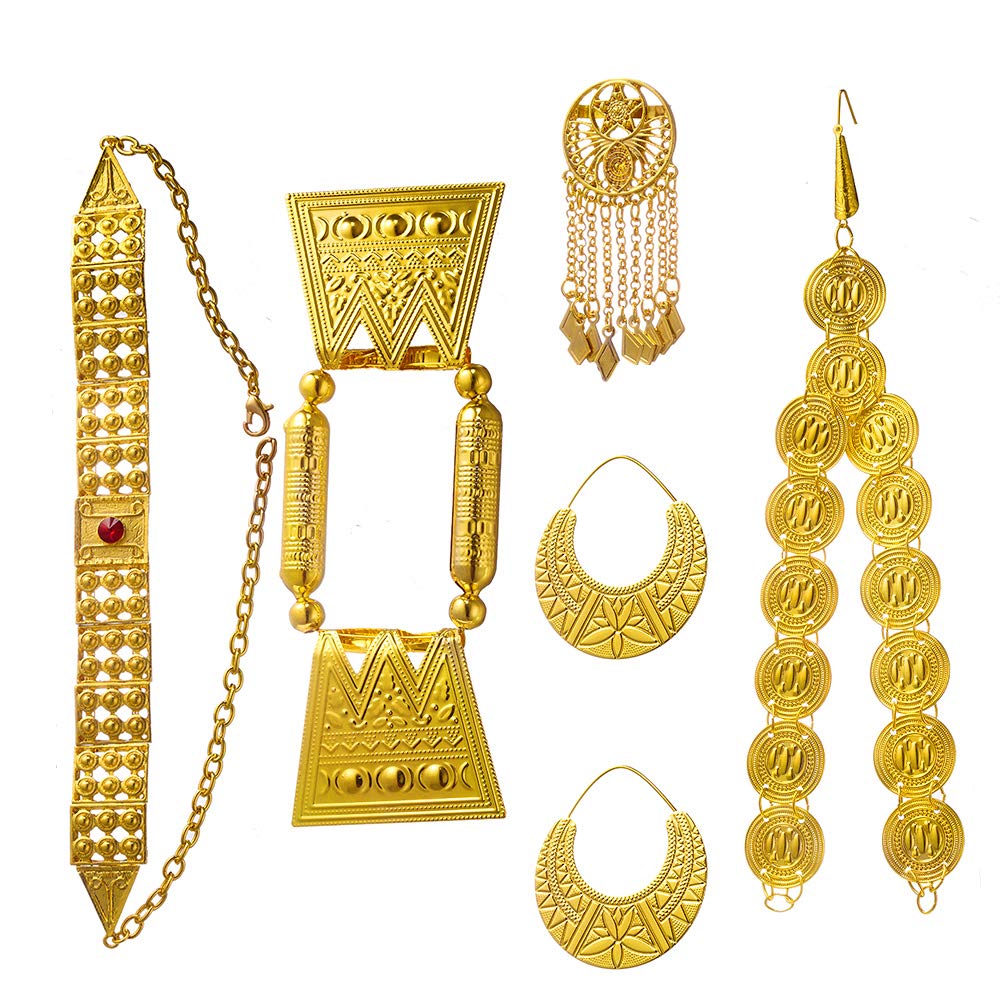 2019 Latest Gold Color Red Stone Women Eritrean Traditional Wedding Jewelry Sets