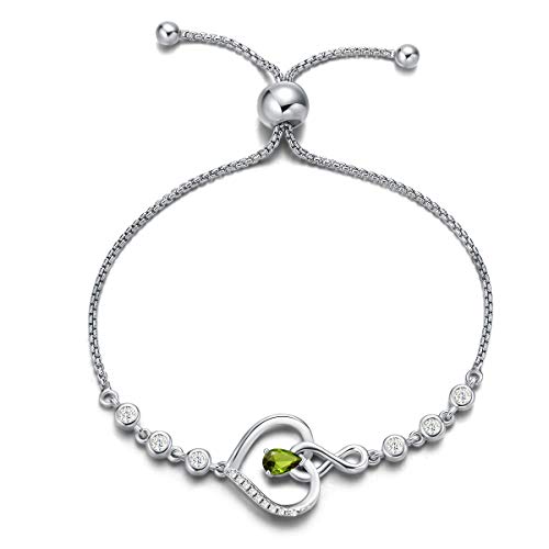 AGVANA August Birthstone Jewelry Peridot Bracelet for Women Sterling Silver Heart Tennis Bracelets Infinity Love Bolo Bracelet Fine Jewelry Anniversary Birthday Gifts for Women Girls Mom Wife Her