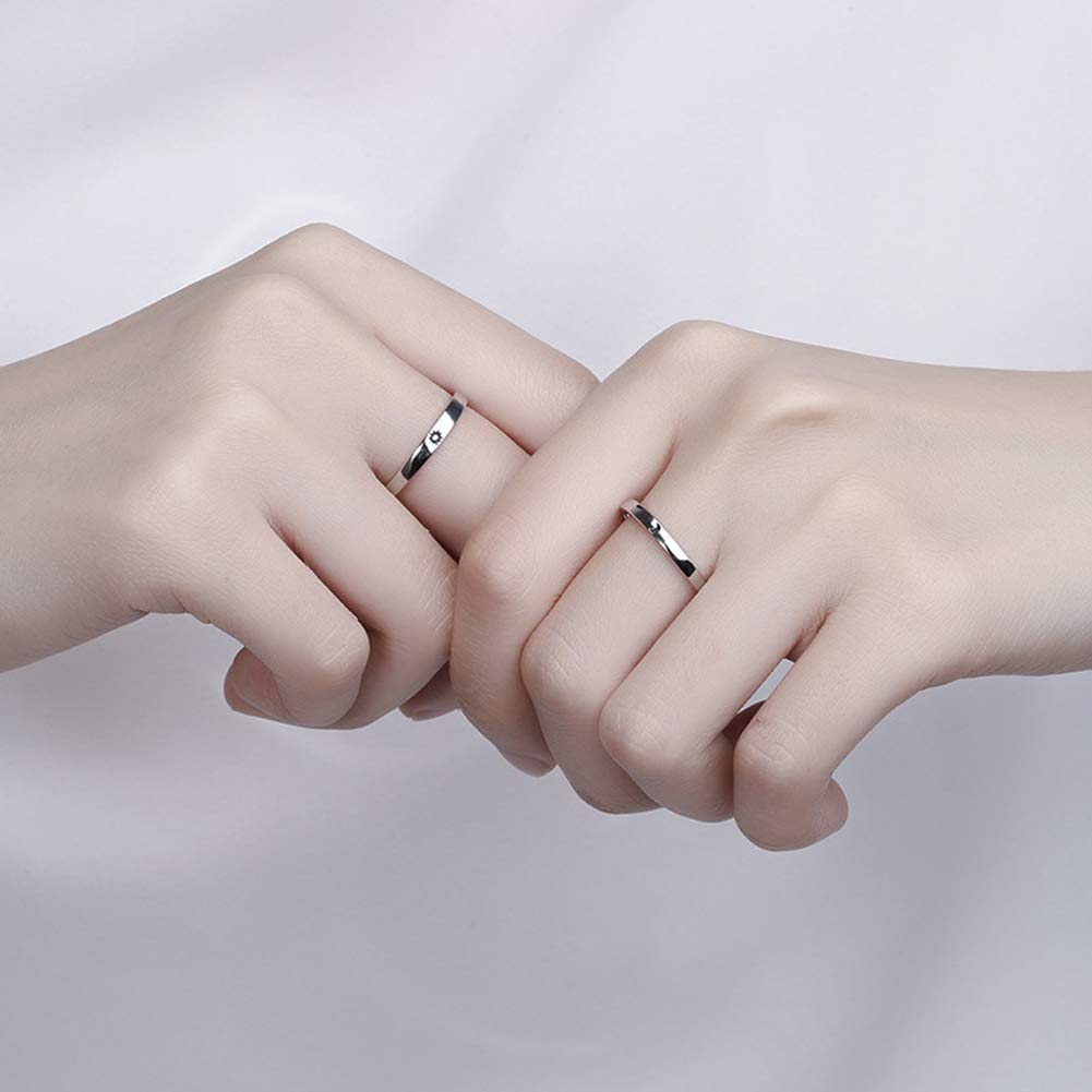 2 Pcs Sun Moon Couple Rings for Women Men Adjustable Couple Matching Promise Engagement Wedding Ring Set Simple Love Friendship Band Rings Gift Jewelry (Silver1:2 Pcs)