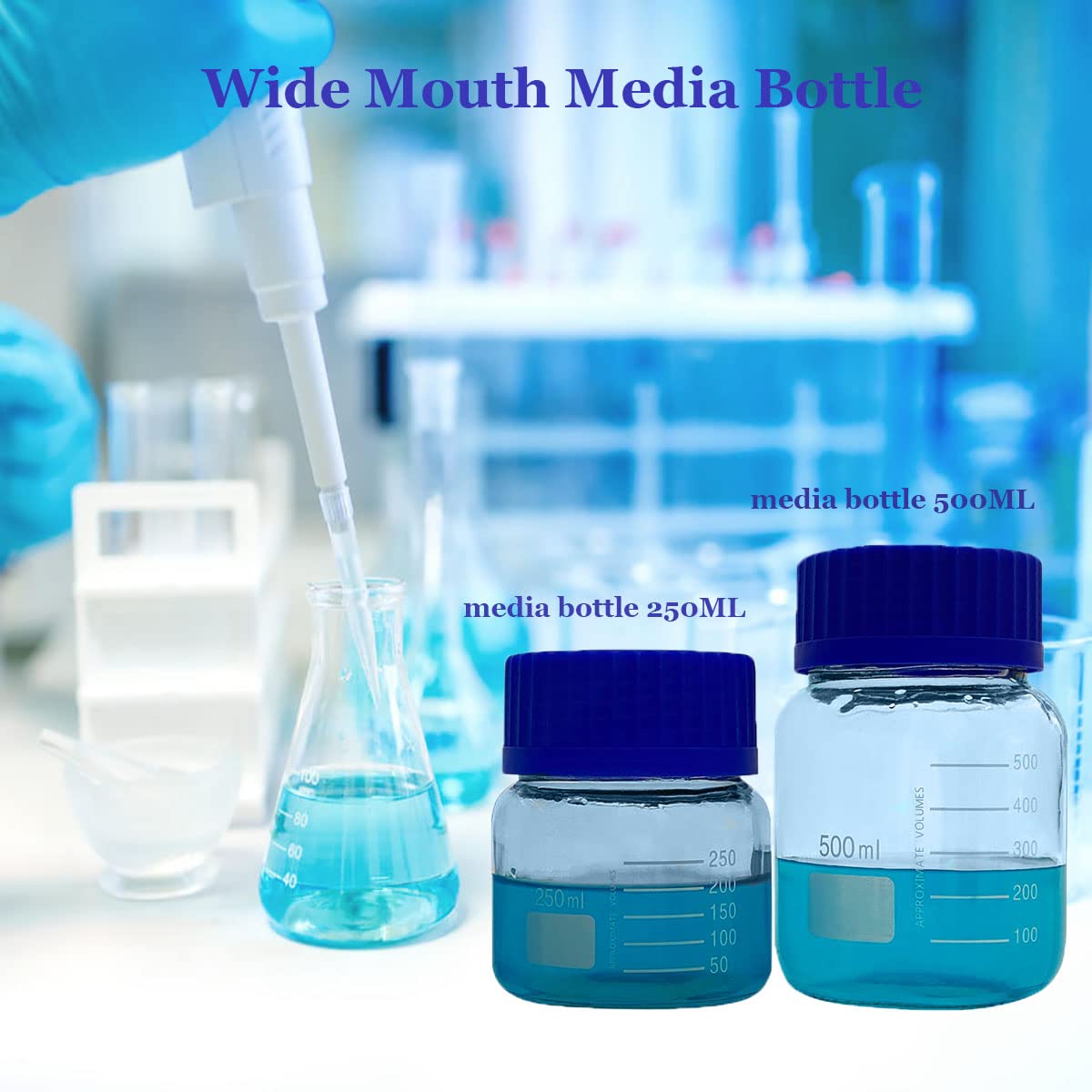 6 Pack 250mL Wide Mouth Media Bottle,Round Reagent Media Bottle with GL80 Screw Cap,Storage Lab Glass Bottle,Premium Scientific Glassware for Labs, Classrooms or Home Use Glass Container (250ML)